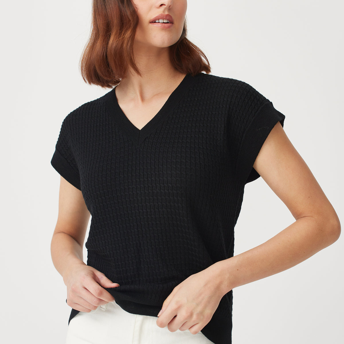 Ryder Vest | 100% ZQRX™ Merino | V-Neck, Cap Sleeve, Cable Knit ...