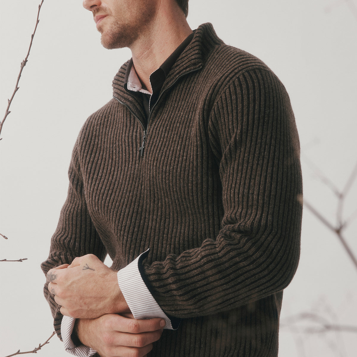 Tanner Half Zip - Punga/Chocolate | 100% Raw Undyed Merino | Kite Zip ...