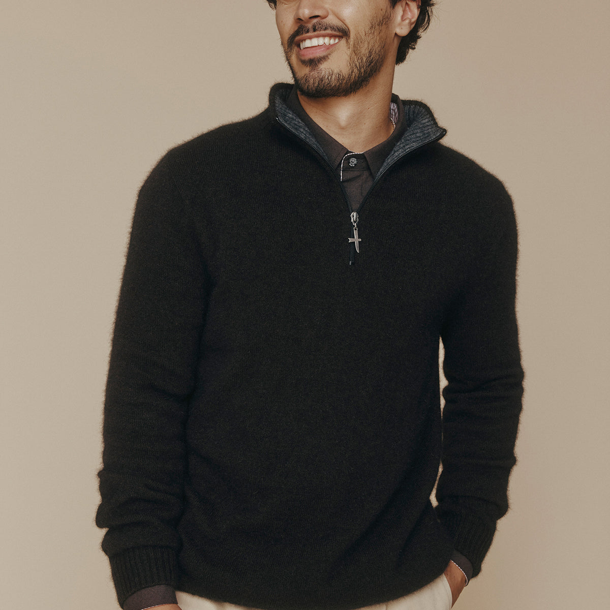 Estuary Half Zip - Chocolate/Slate | Ecopossum™ Merino, Possum & Silk ...