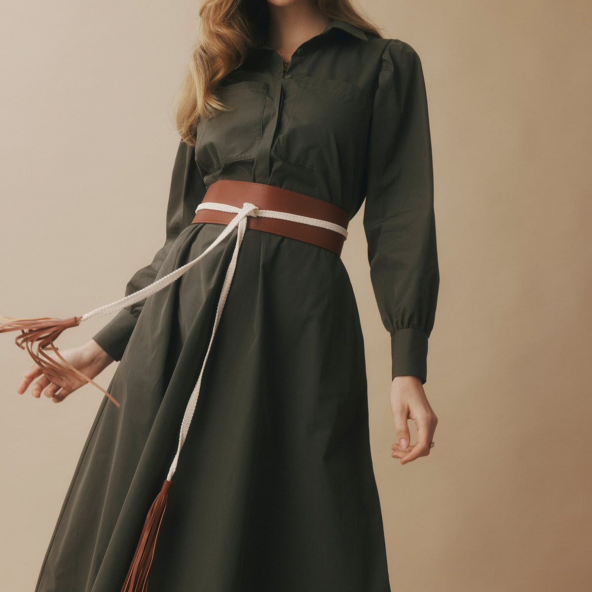 Jade Dress - Olivio | Organic Cotton Blend Midi Dress | Textured A-Line ...