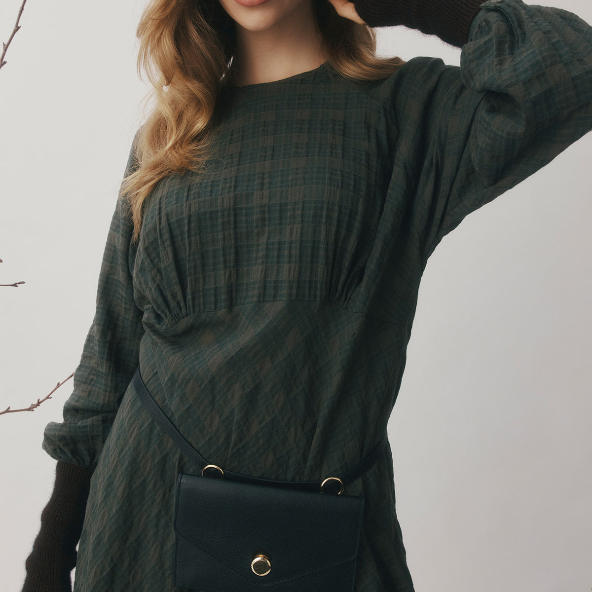 Holly Dress - Basil Check | Cotton & Merino Blend | Textured Winter ...